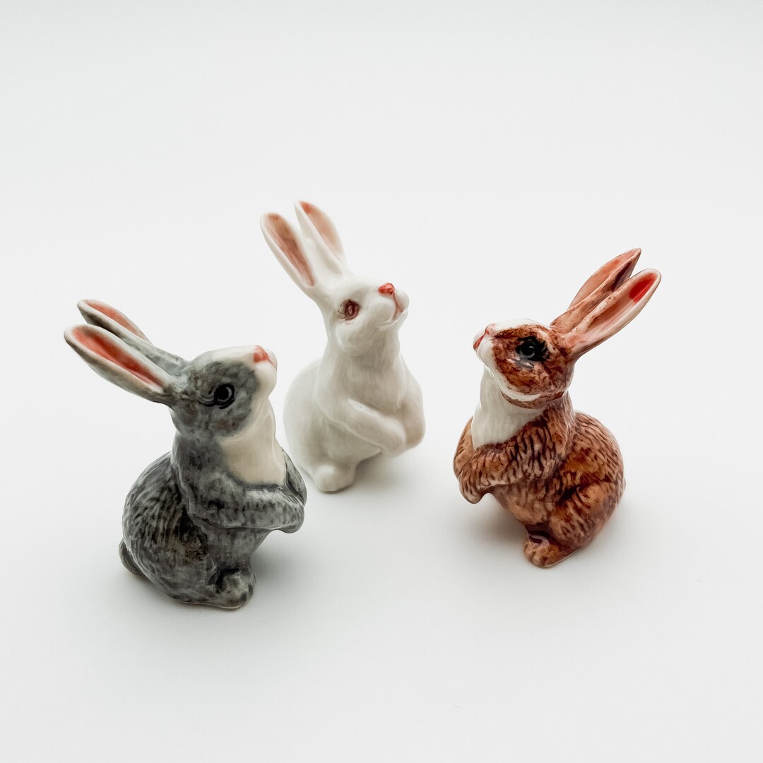 Glazed Ceramic Rabbit Figurine | Miniature Dollhouse Decor - Etsy