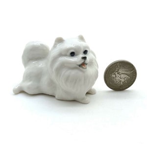 White Pom Pomeranian Dog Ceramic Figurines Animal Statues Home ...