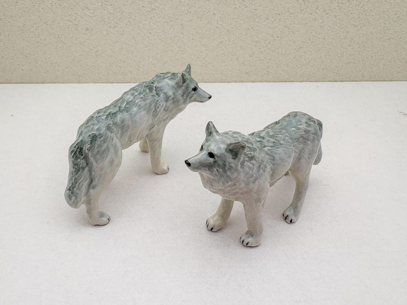 Hand-painted Ceramic Wolf Figurines - Wildlife Home Decor, Rustic Charm ...
