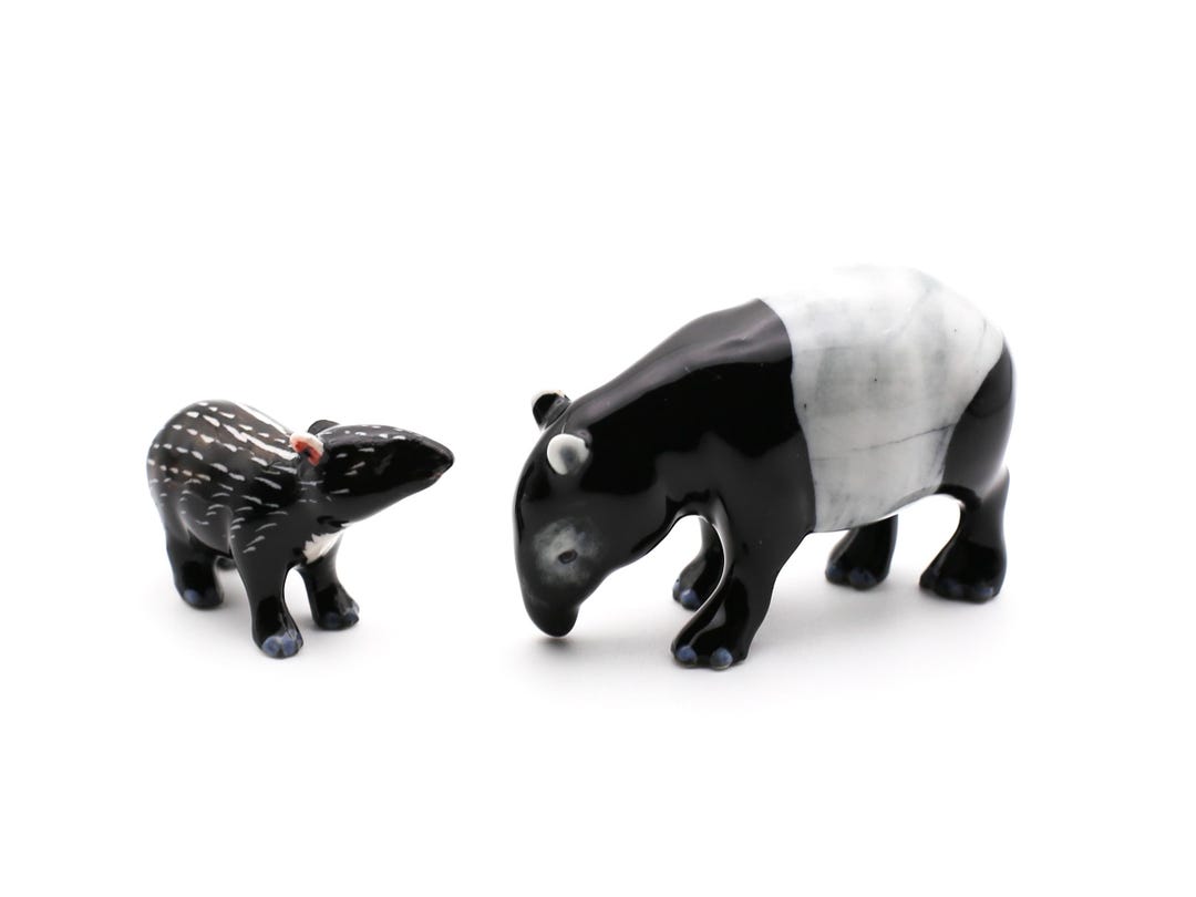 Ceramic Malayan Tapir Mom & Baby Figurines – Hand-painted Wildlife ...