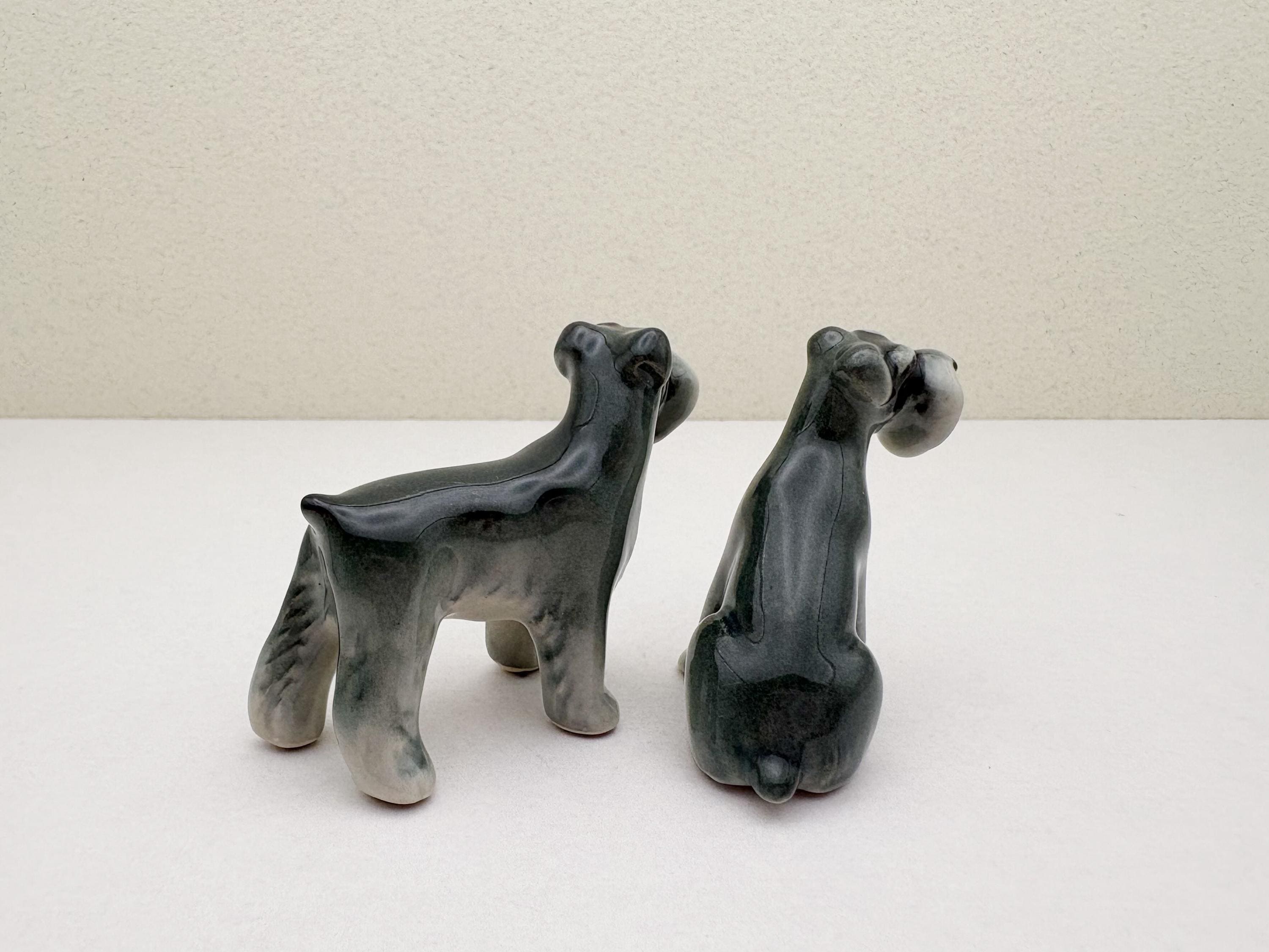 Ceramic Schnauzer Figurine Set: Handcrafted Dog Decor - Etsy