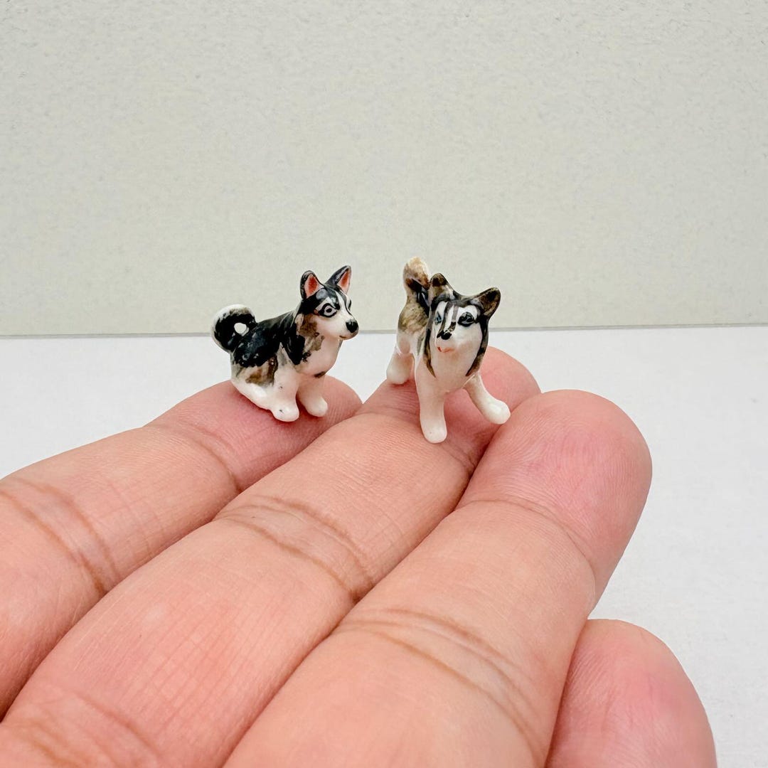 Tiny Alaska Dog Ceramic Figurines – Set of 2, Hand-painted Miniature ...
