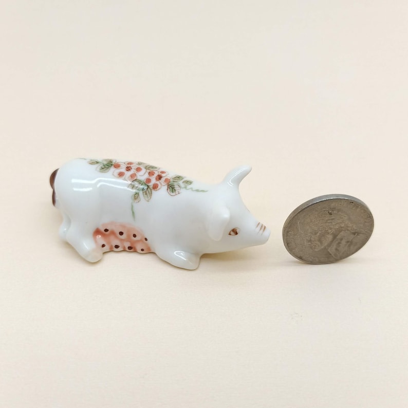 4 White Pigs Ceramic Figurines With Floral Pattern, Farm Animal ...