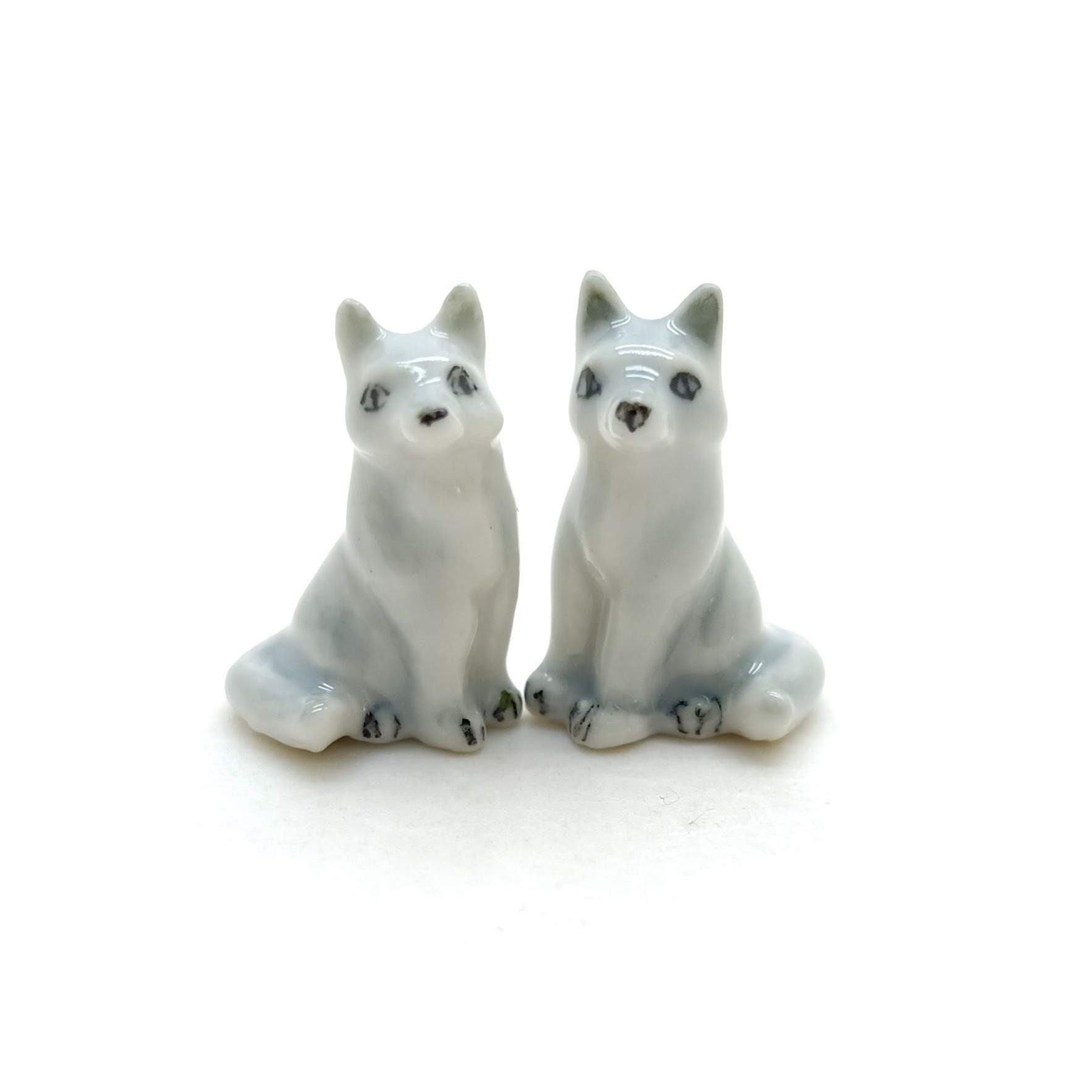 2 Tiny White Fox Figurines Ceramic Wildlife Miniature Statues - Etsy