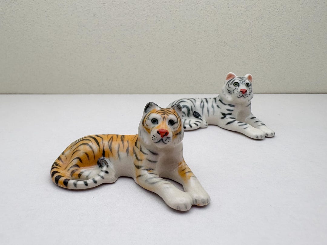 Hand-painted Ceramic Tigers | Miniature Figurines, Front-facing ...