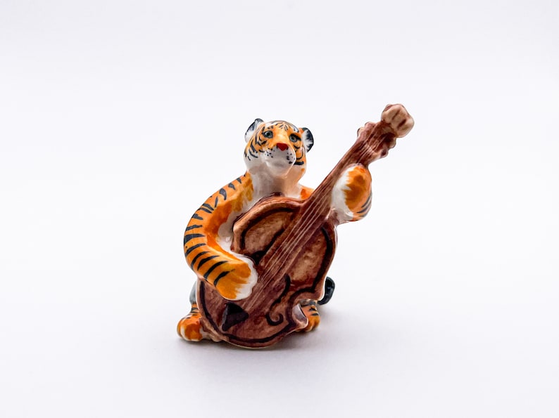 Hand-painted Ceramic Tiger Musician Figurine: Whimsical Home Decor - Etsy
