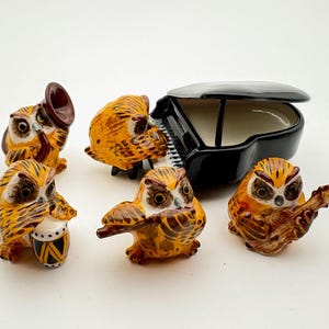 Hand-painted Ceramic Owl Musician Figurine: Whimsical Home Decor - Etsy