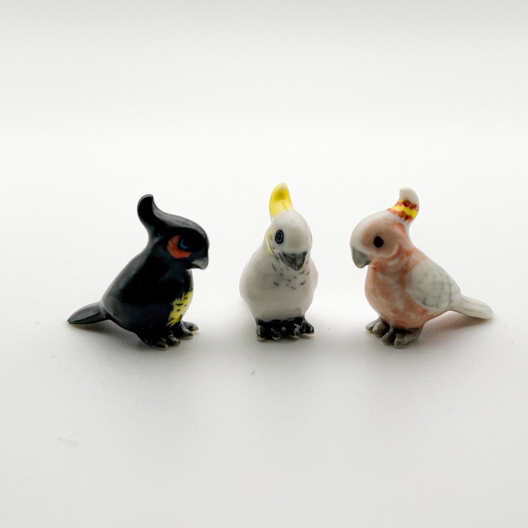 Tiny Cockatoo Birds Ceramic Figurine Miniature Statue, Gift for Bird ...