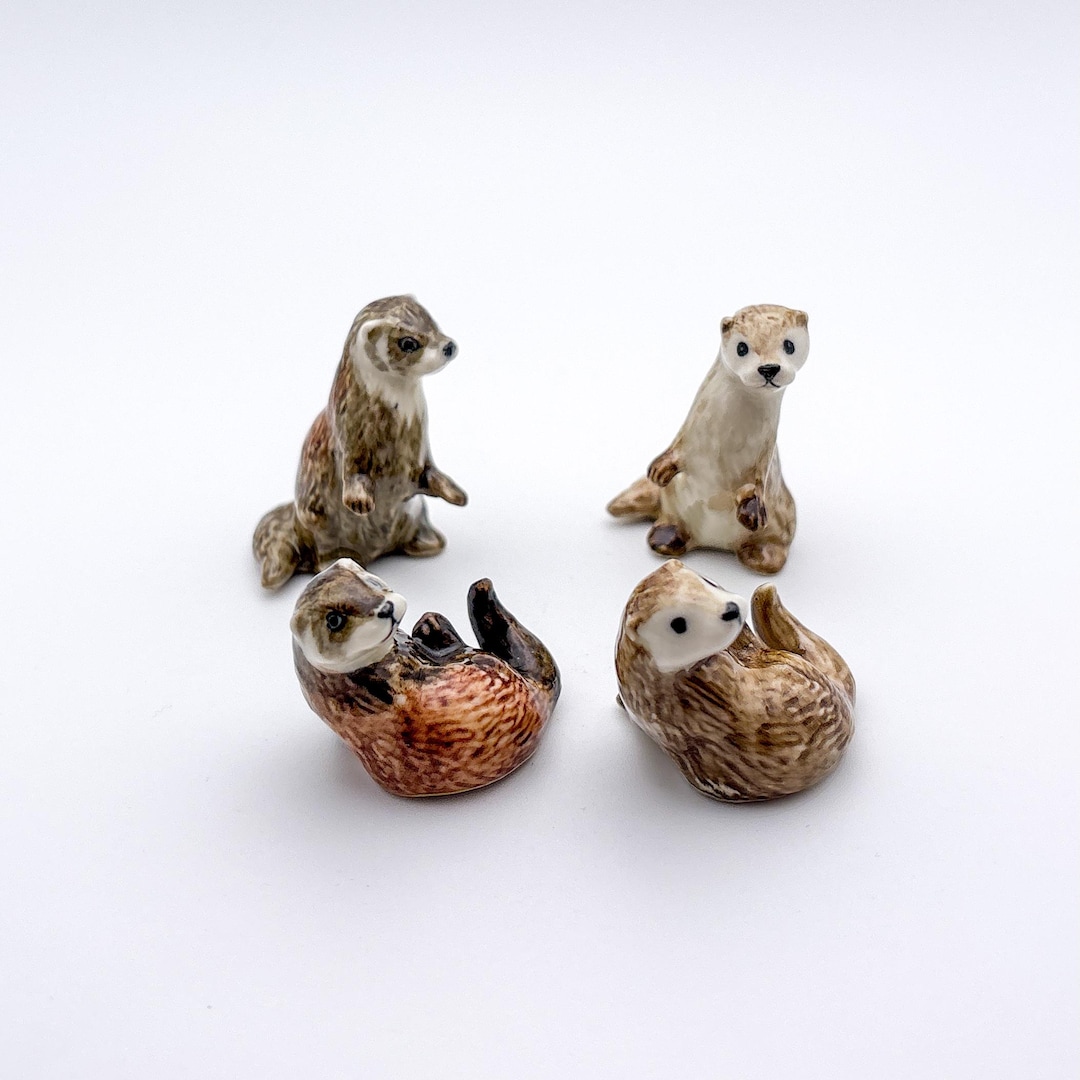 Adorable Ceramic Otter Figurine Set, Miniature Wildlife Sculptures for ...