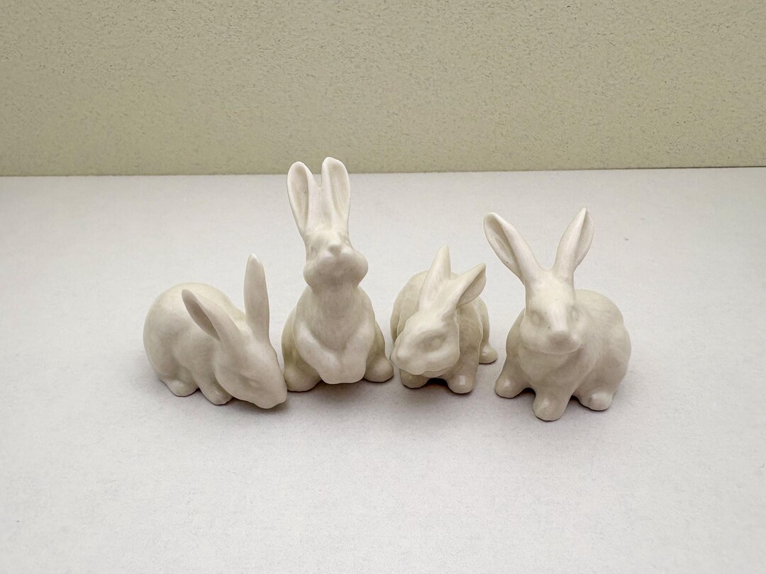 Handmade Ceramic Bunny Figurine Set: Glossy White Rabbit Decor - Etsy