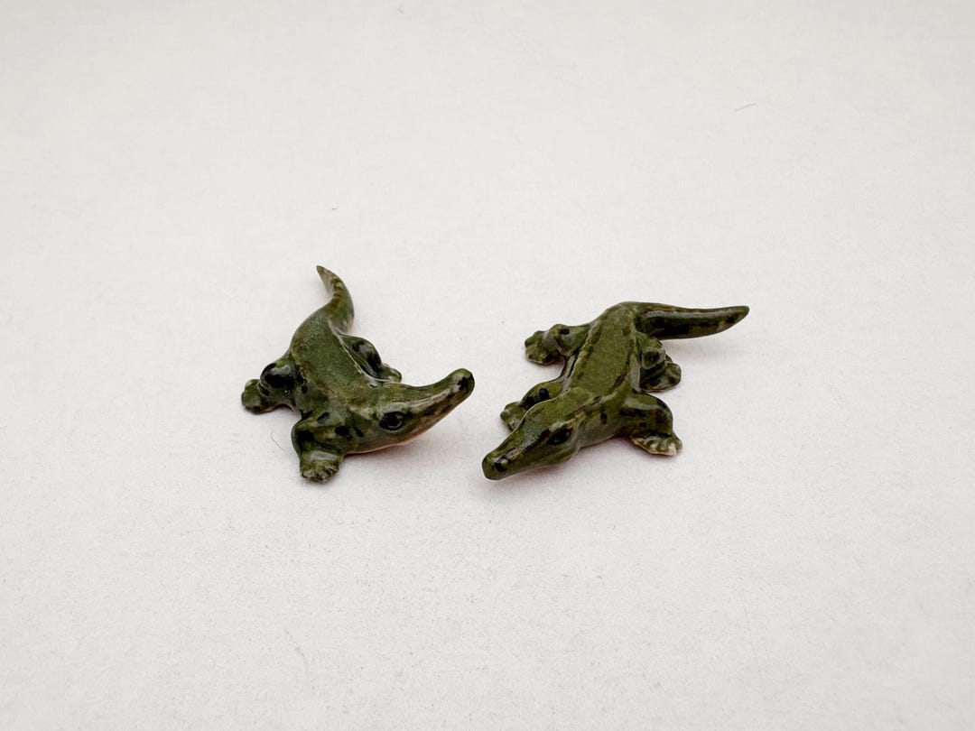 Tiny Ceramic Crocodile Pair – Handmade Reptile Figurines, Miniature ...