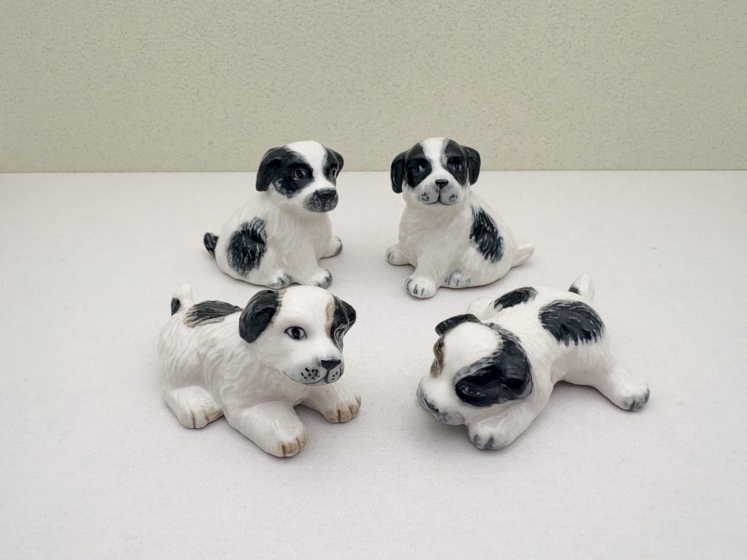 Hand-painted Ceramic Puppy Figurines: Collectible Dog Set of 4 - Etsy