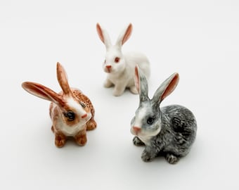 Set of 2 Tiny White Rabbit Figurine Ceramic Animal Dollhouse Miniature ...