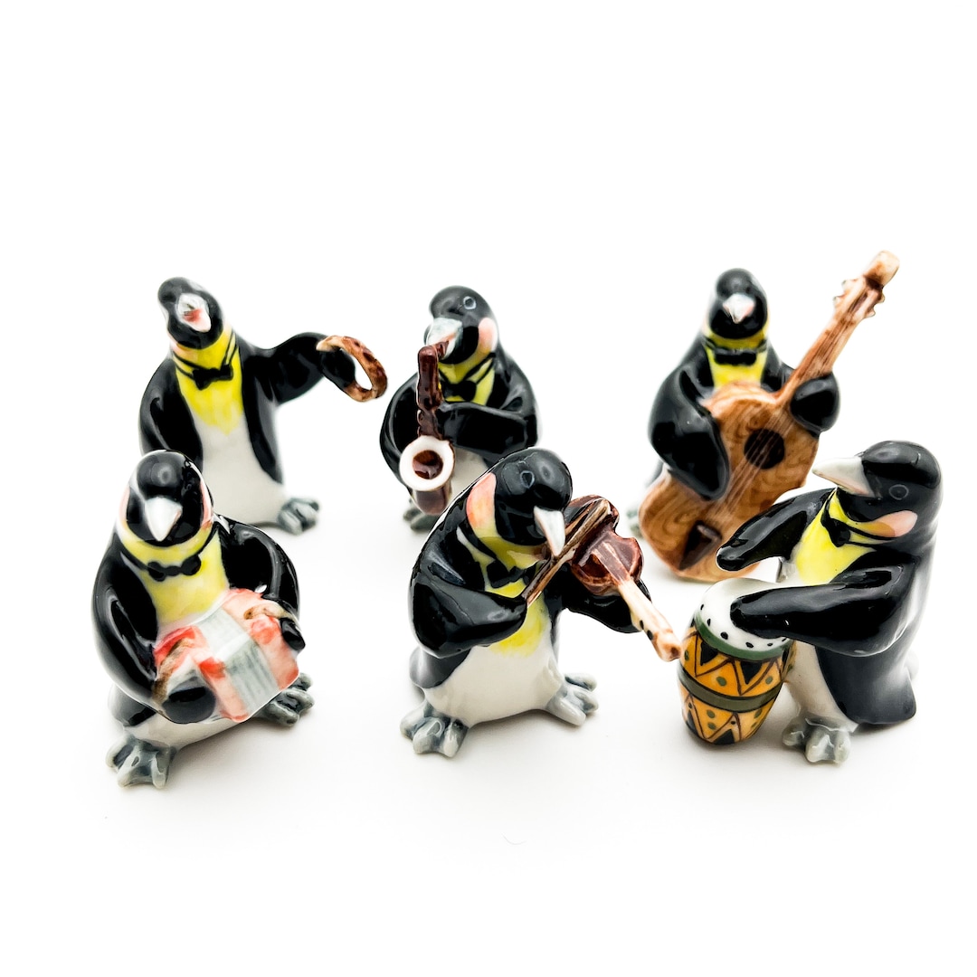 Hand-painted Ceramic Penguin Musicians: Miniature Figurines ...