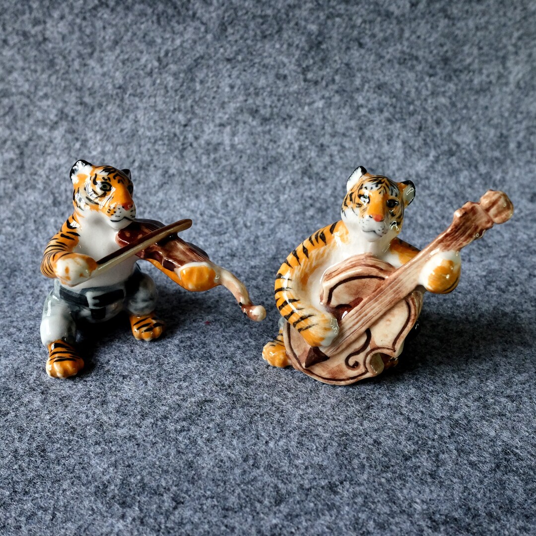 Yellow Tiger Musician Ceramic Animal Figurine Statue Bass - Etsy