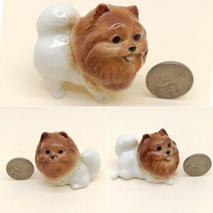 White Pomeranian With Brown Head Dog Ceramic Figurines, Pom Miniature ...