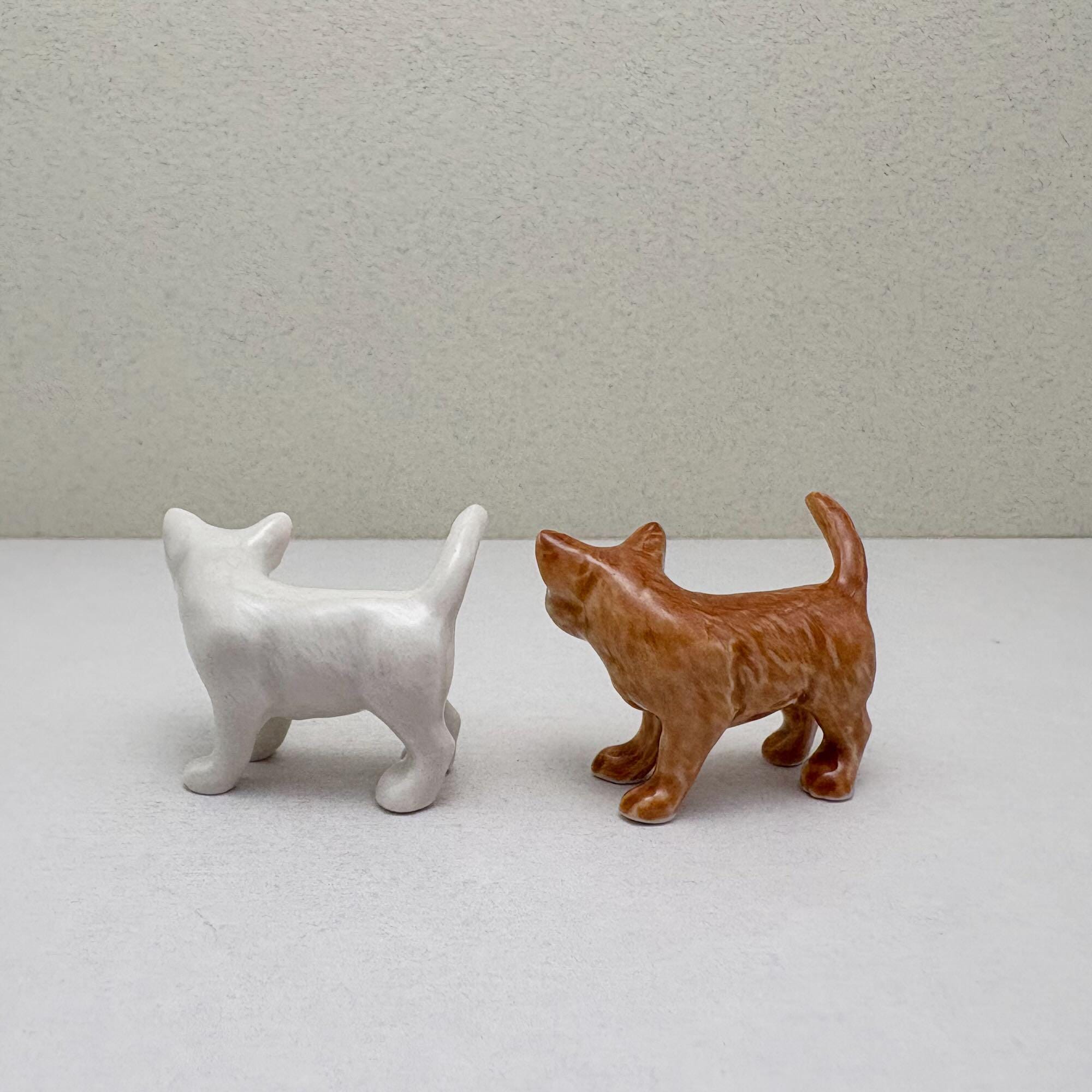 Ceramic Kitten Figurine | Hand-painted Cat Miniature | Dollhouse Decor ...