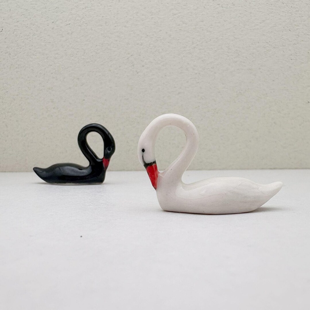 Tiny Swan Miniature Decor | Hand-painted Ceramic Bird Figurine - Etsy