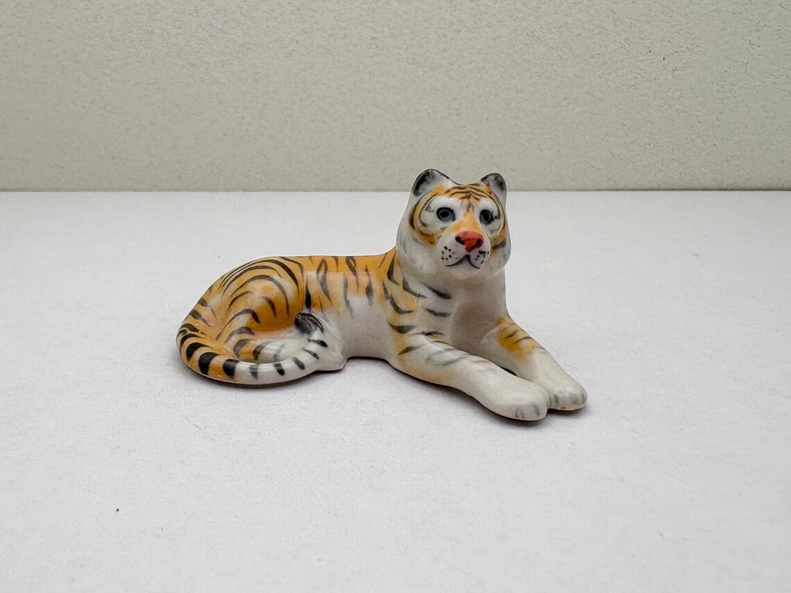 Hand-painted Ceramic Tigers | Miniature Figurines, Front-facing ...