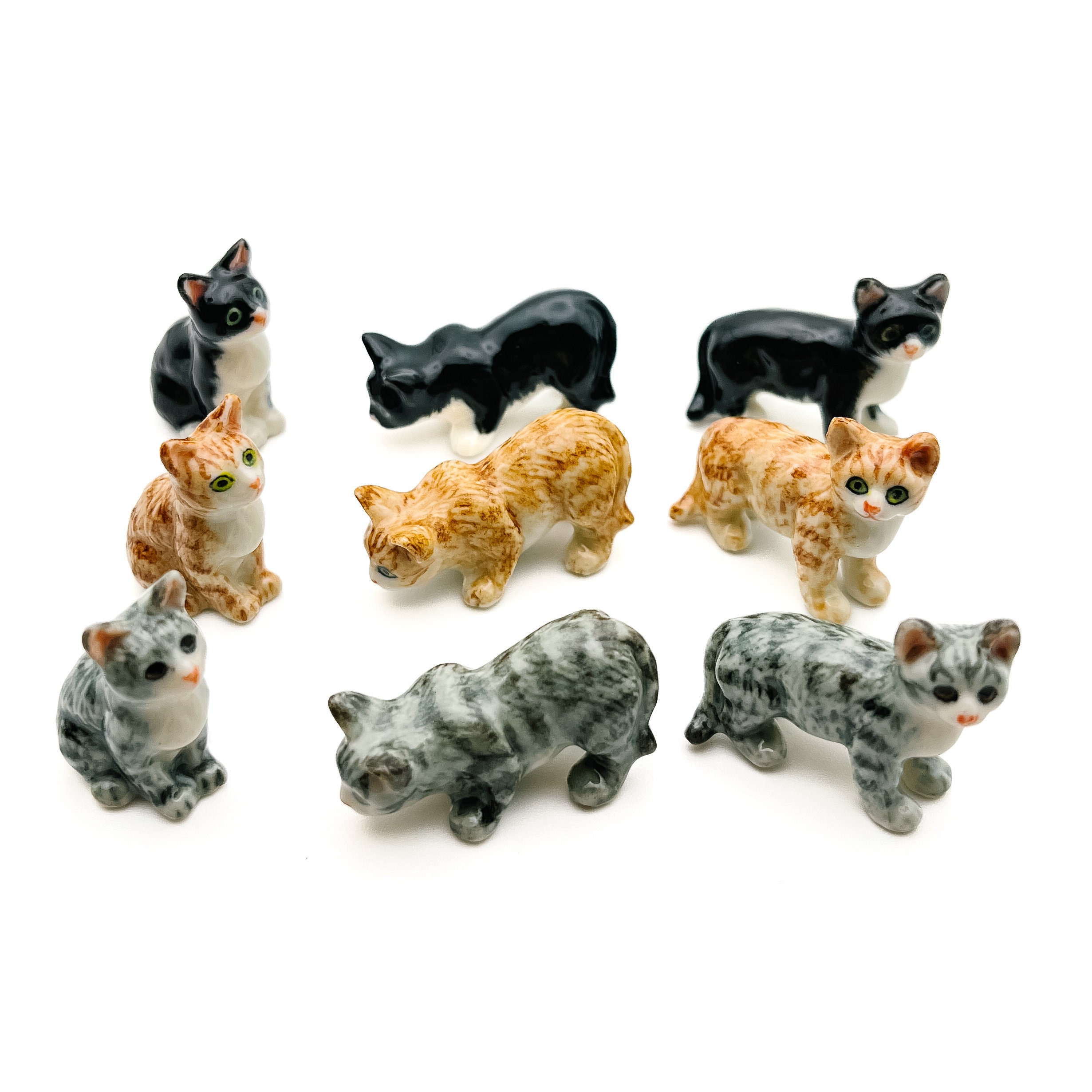 Hand-painted Ceramic Cat Figurines: Miniature Dollhouse Decor - Etsy