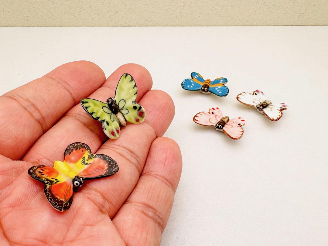 Hand-painted Ceramic Miniature Butterfly Figurines – Colorful ...