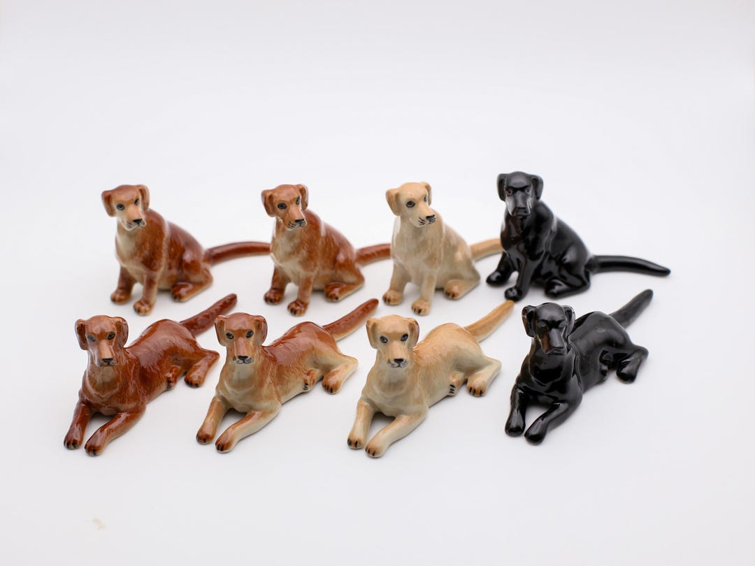 Set of 2 Labrador Ceramic Figurines Hand-painted Dog Decor in 4 Colors ...