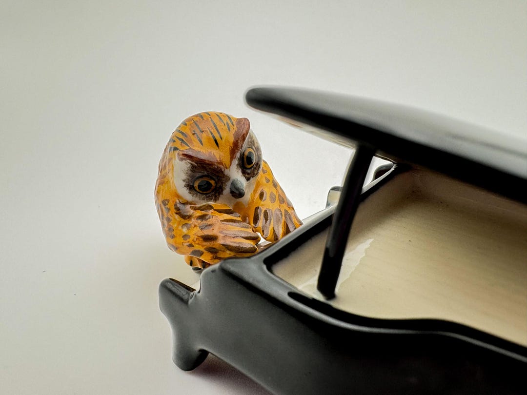 Hand-painted Ceramic Owl Musician Figurine: Whimsical Home Decor - Etsy