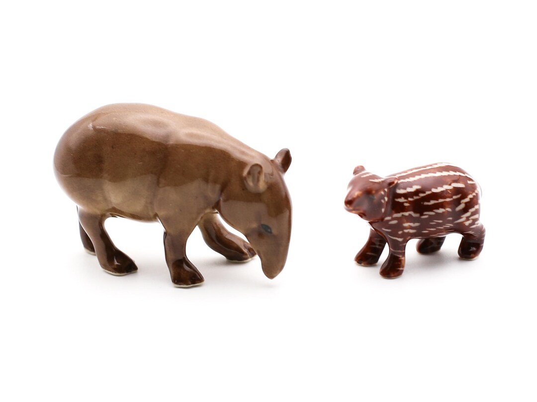 Hand-painted Ceramic Tapir Figurines: Mom & Baby Wildlife Decor - Etsy