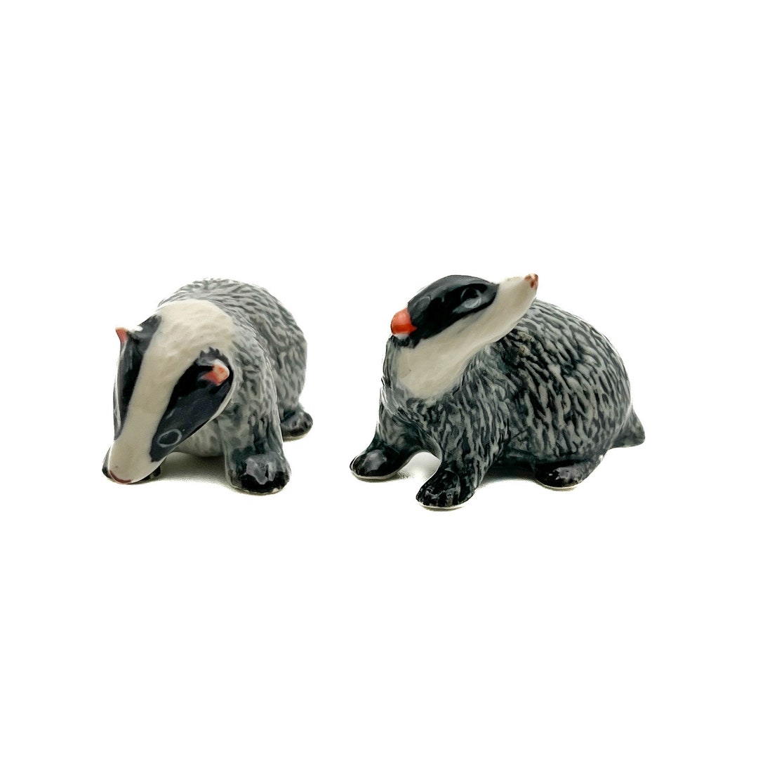 Set of 2 Badger Ceramic Figurines Wild Animal Statues - Etsy