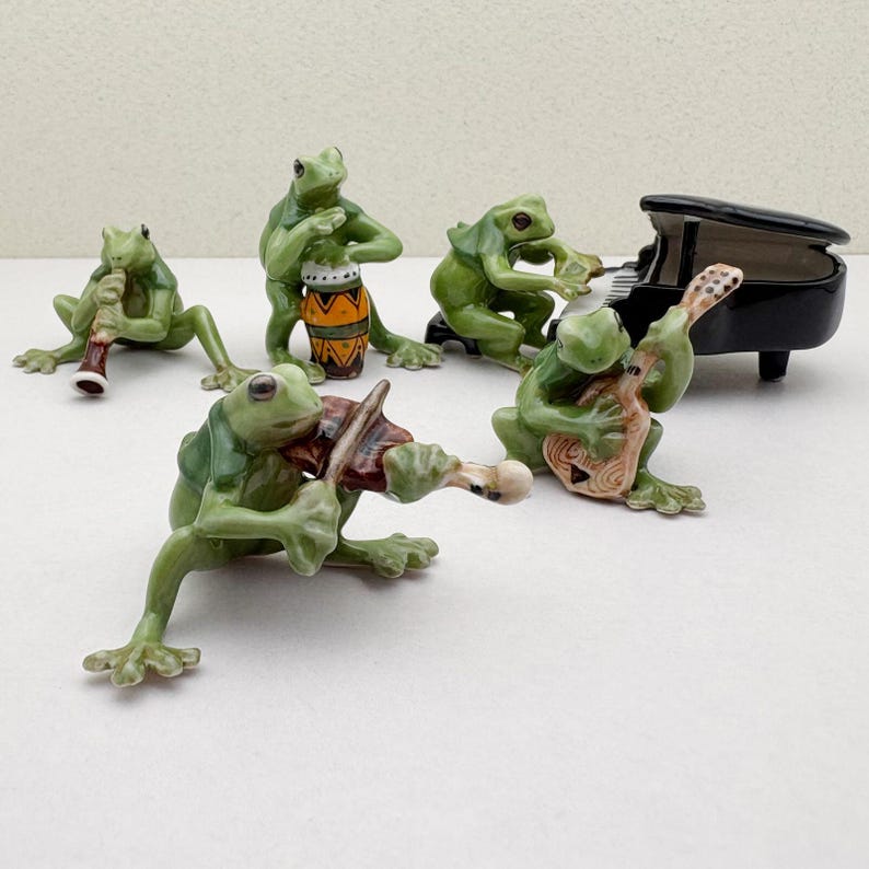Hand-painted Ceramic Frog Musician Figurine: Jazz Band Decor - Etsy