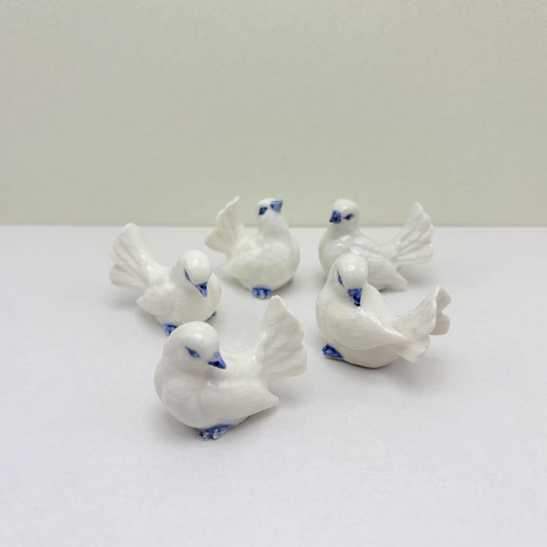 Hand-painted Ceramic Dove Figurines, Miniature Bird Collectibles, Set ...