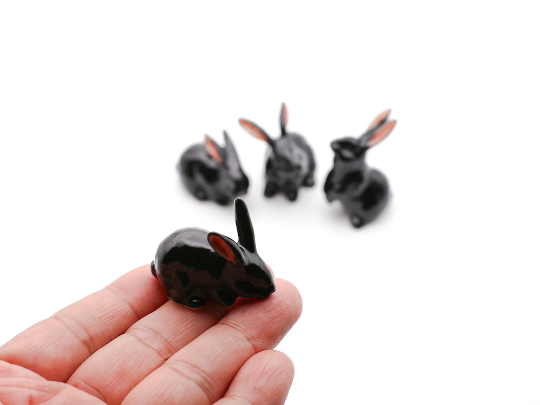 Black Rabbit Ceramic Miniature Figurine, Gift for Bunny Lovers, Animal ...