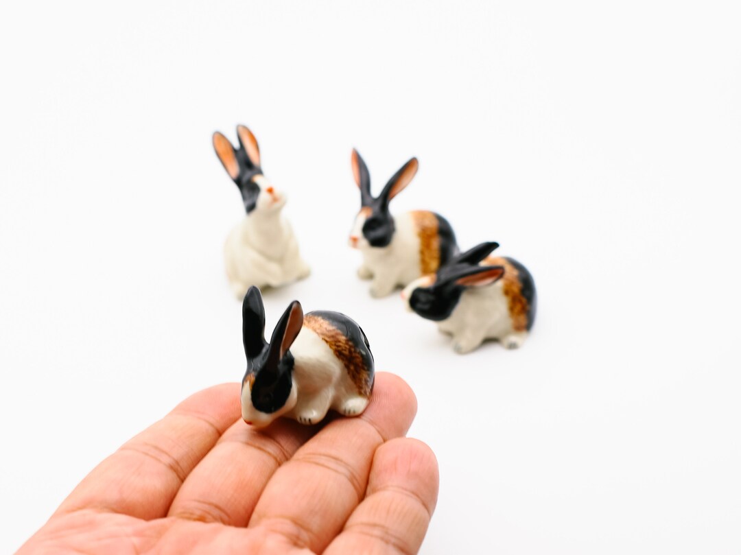 Hand-painted Tricolor Ceramic Rabbit Miniature Figurine - Etsy