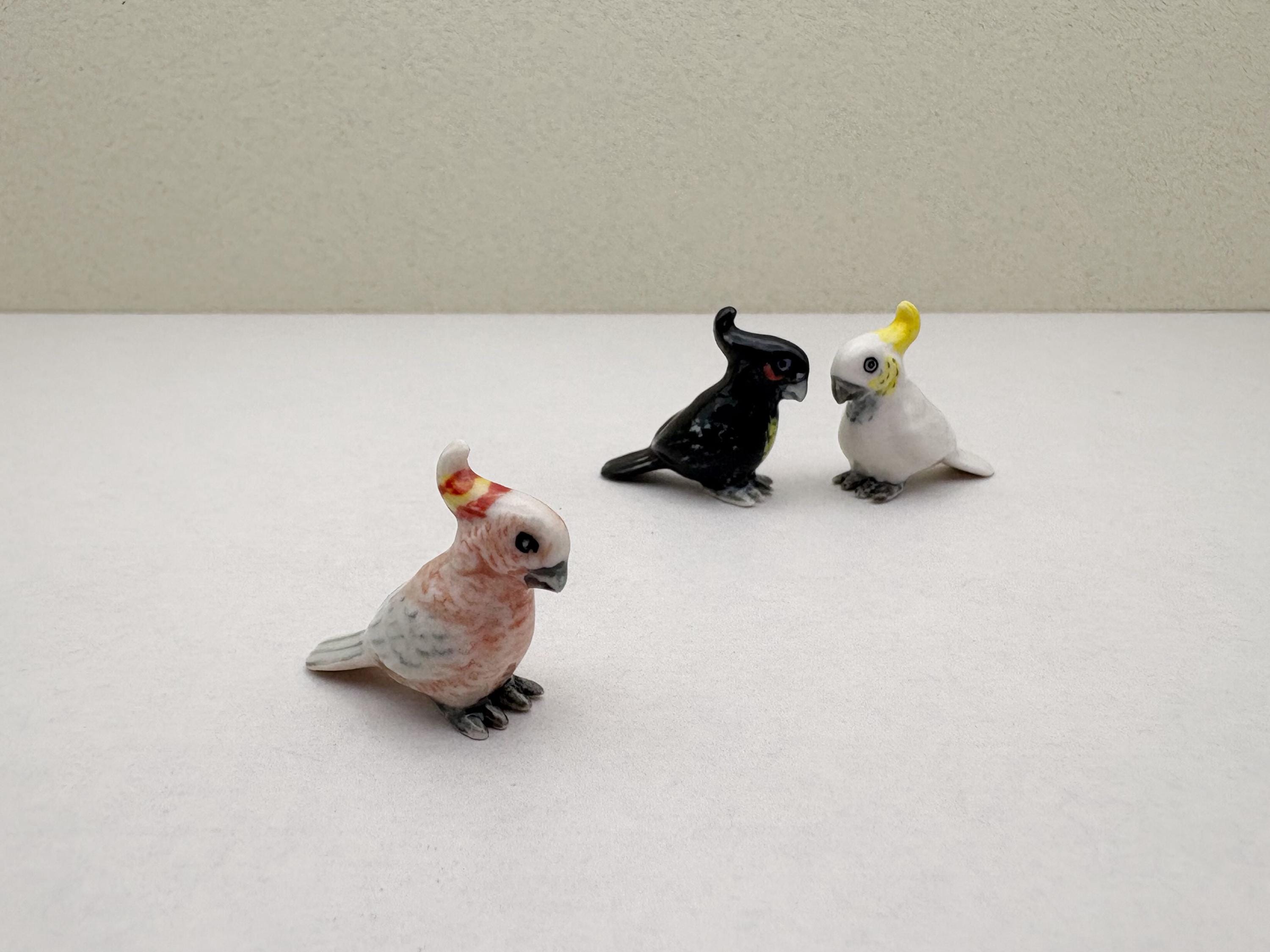 Tiny Cockatoo Birds Ceramic Figurine Miniature Statue, Gift for Bird ...
