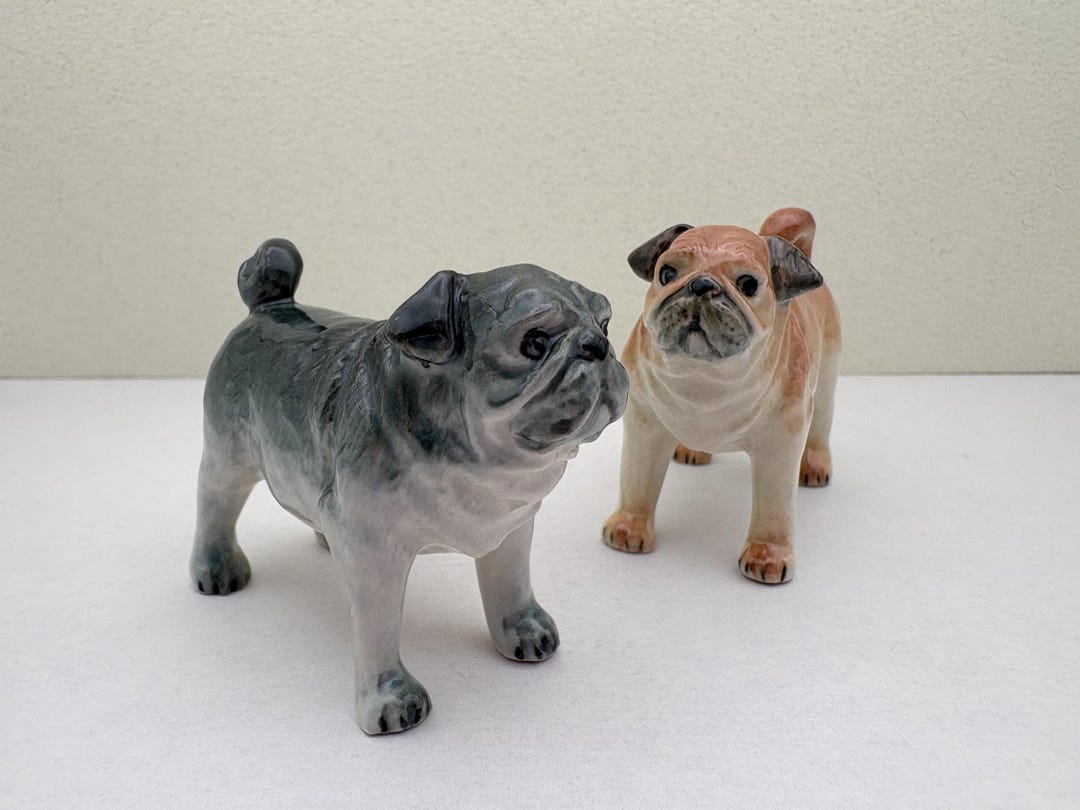 Ceramic Standing Pug Figurine – Hand-painted Collectible in Fawn or ...