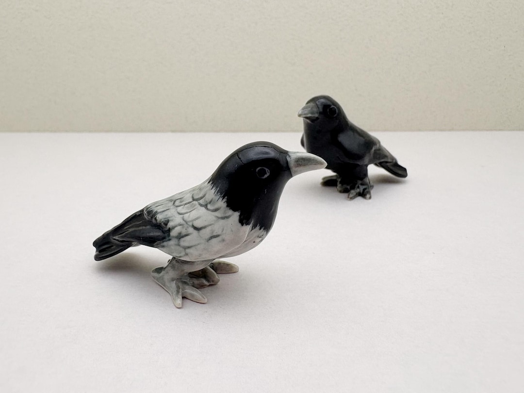 Ceramic Raven and Crow Miniature Figurines: Mystic Home Decor - Etsy