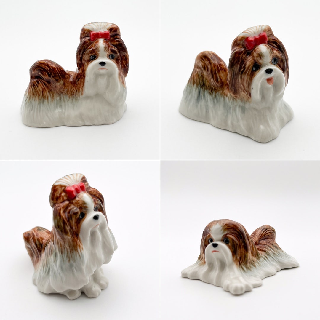 Elegant White Shih Tzu Figurine With Brown Details Charming Dog Statue ...