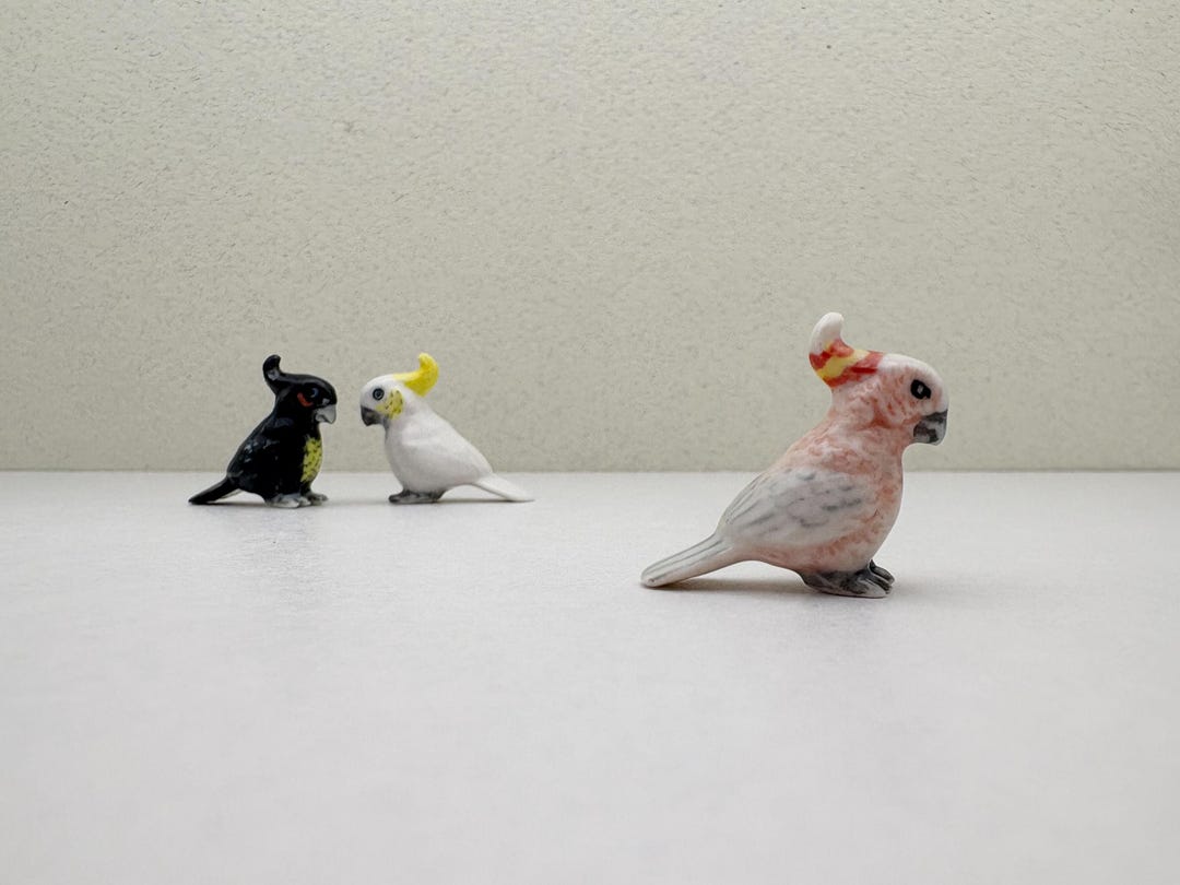 Tiny Cockatoo Birds Ceramic Figurine Miniature Statue, Gift for Bird ...