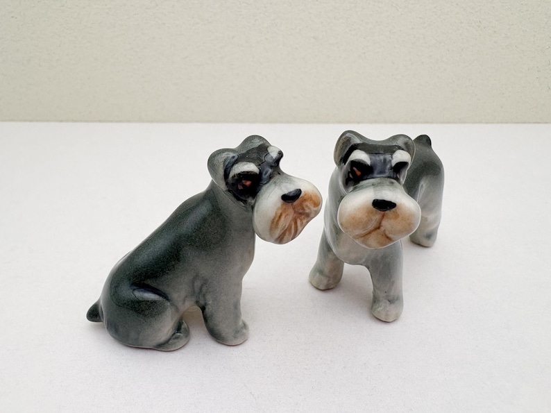 Ceramic Schnauzer Figurine Set: Handcrafted Dog Decor - Etsy