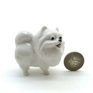 White Pom Pomeranian Dog Ceramic Figurines Animal Statues Home ...