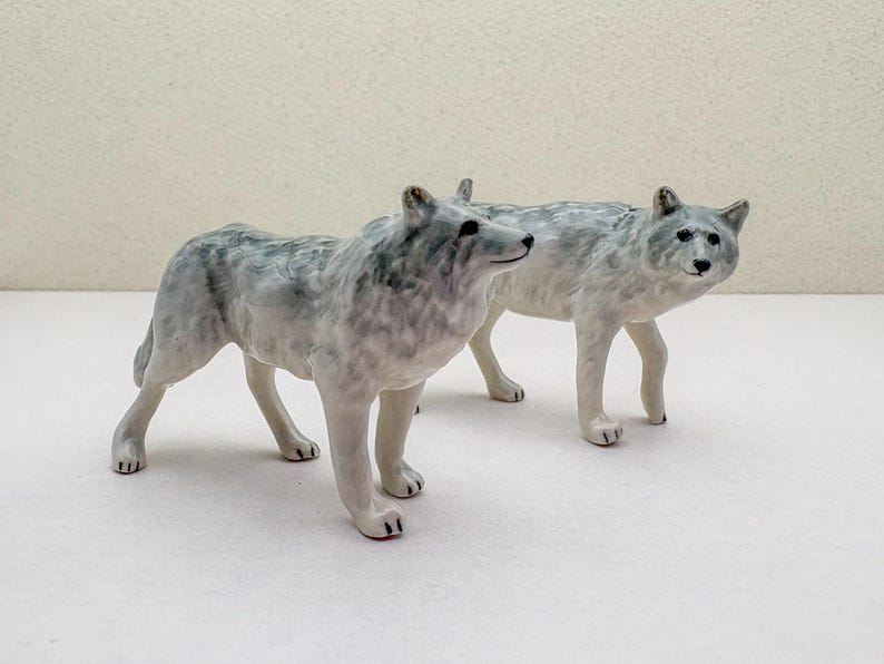Hand-painted Ceramic Wolf Figurines - Wildlife Home Decor, Rustic Charm ...
