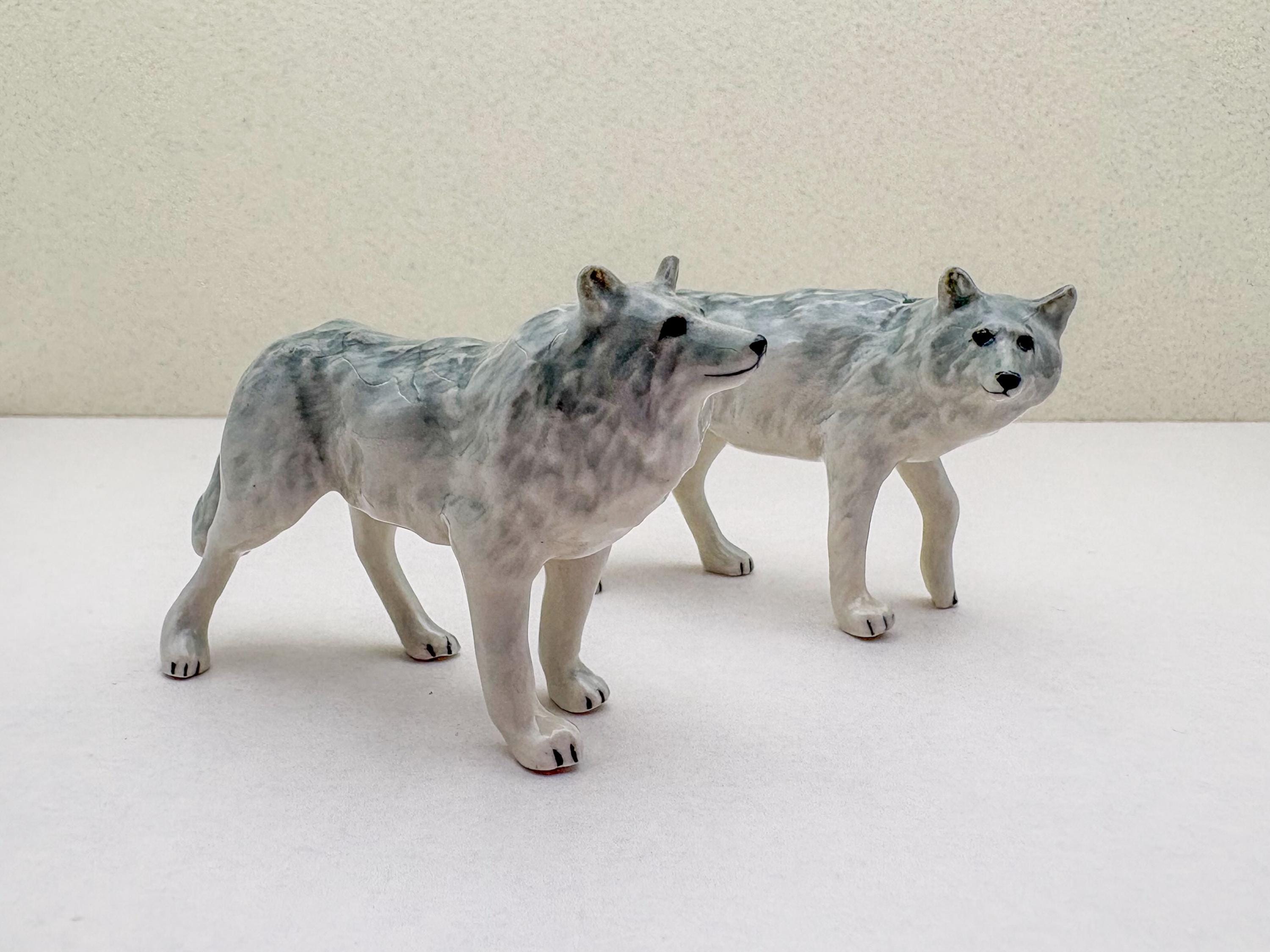 Hand-painted Ceramic Wolf Figurines - Wildlife Home Decor, Rustic Charm ...