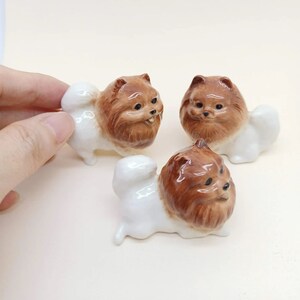 White Pomeranian With Brown Head Dog Ceramic Figurines, Pom Miniature ...