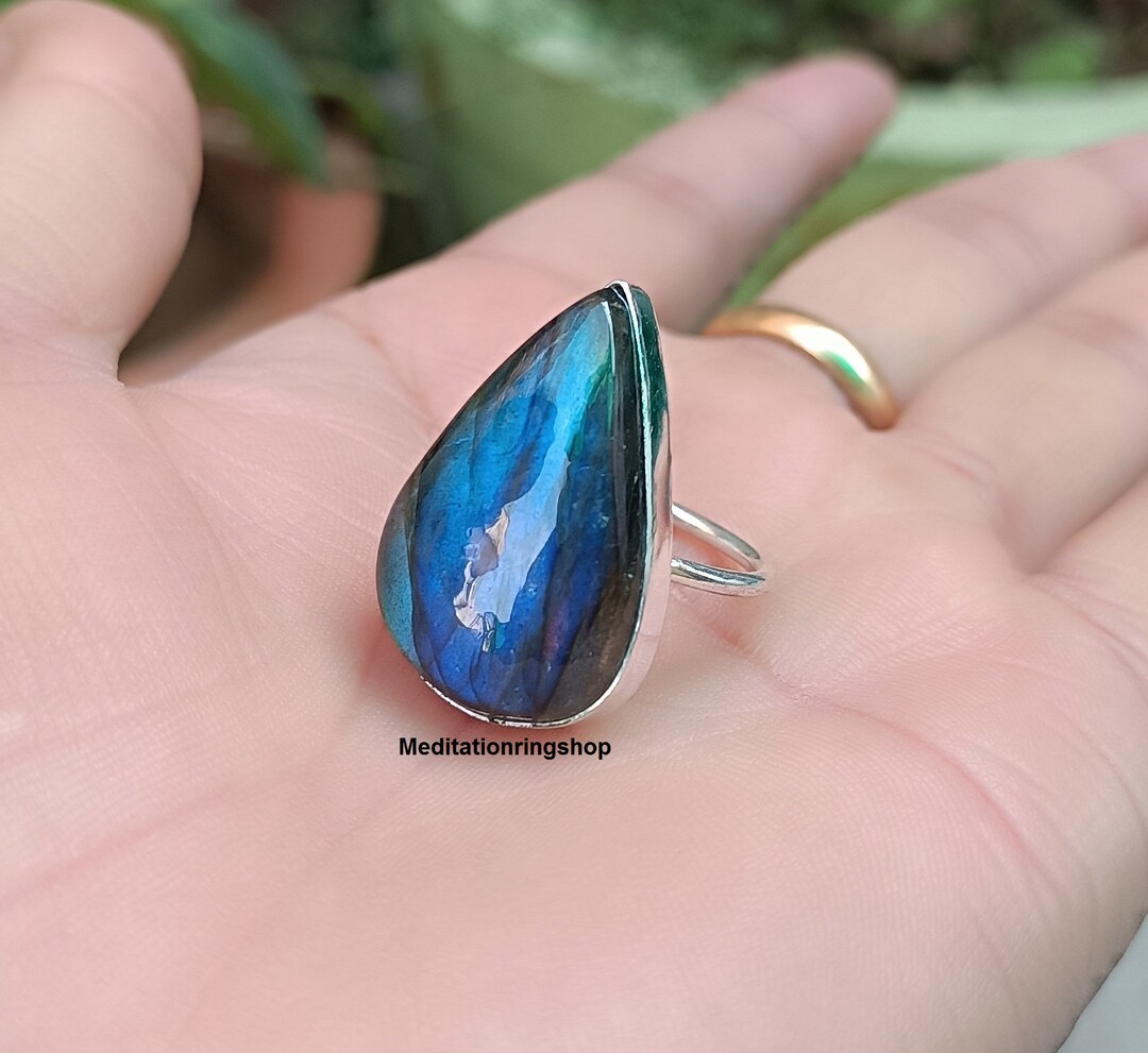 Pear Shape Labradorite Ring, 925 Sterling Silver Ring, Statement Ring ...