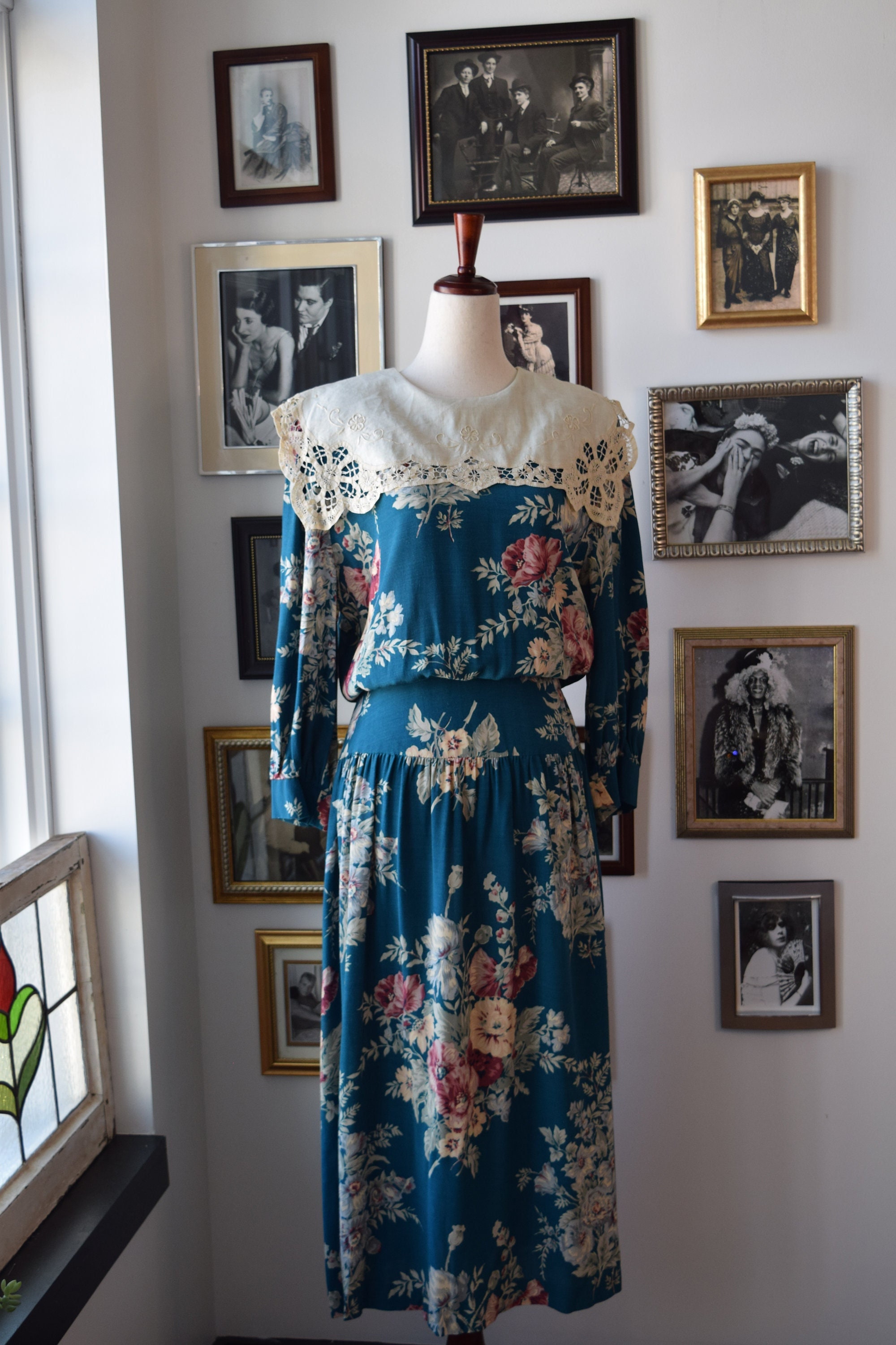1980s Vintage Jane Singer Floral Drop Waist Midi Dress Size 6 - Etsy