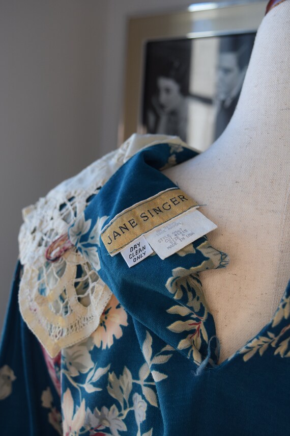1980s Vintage Jane Singer Floral Drop Waist Midi Dres… - Gem