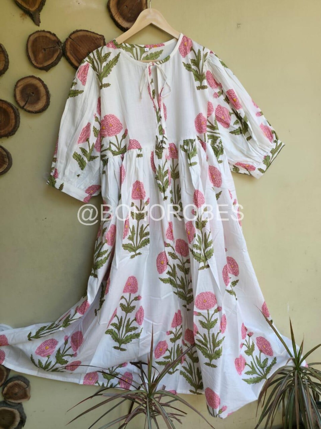 Block Printed Soft Cotton Midi Dress, Summer Dress, Prom Dress, Mini ...