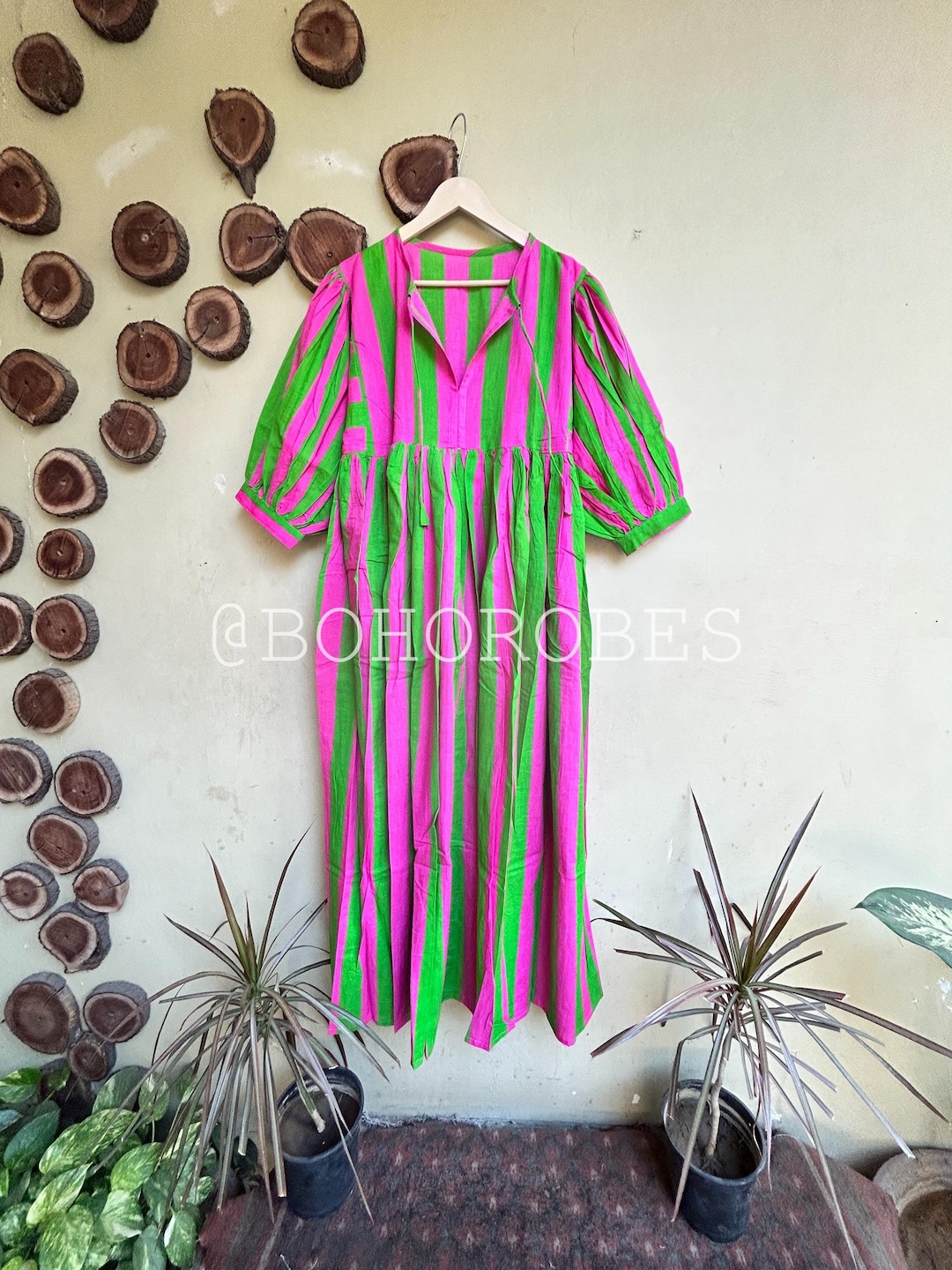 Block Printed Stripe Kyra Midi Dress | Bohemian Cotton Dress | Dresses ...