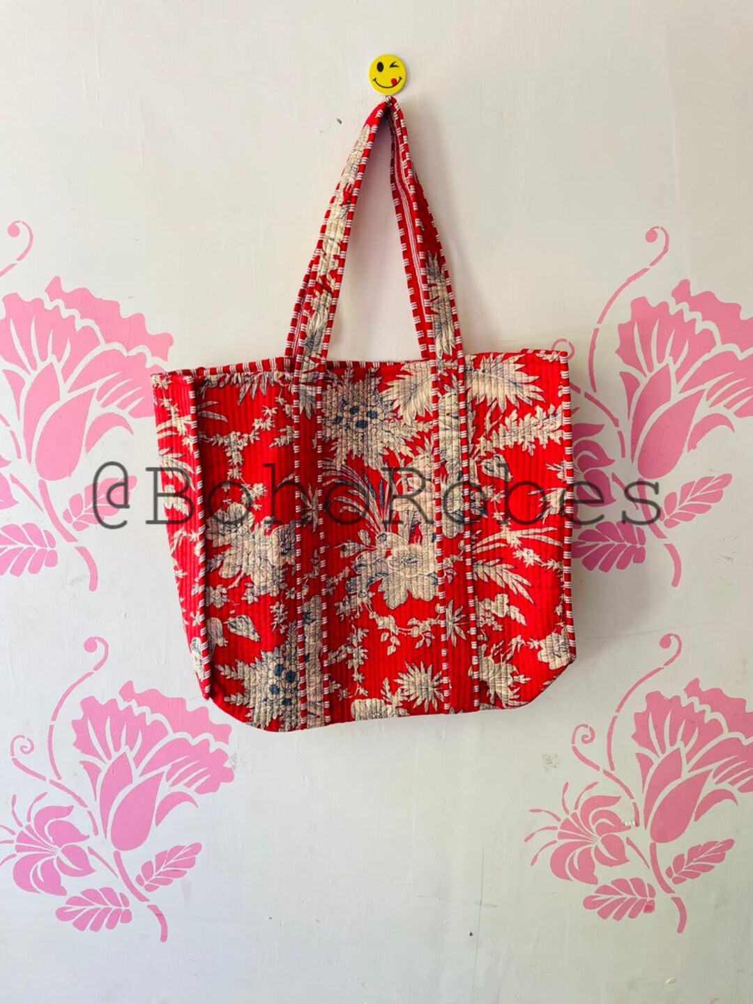 Handmade Quilted Floral Tote Bag: Reversible Cotton Boho Grocery Bag - Etsy