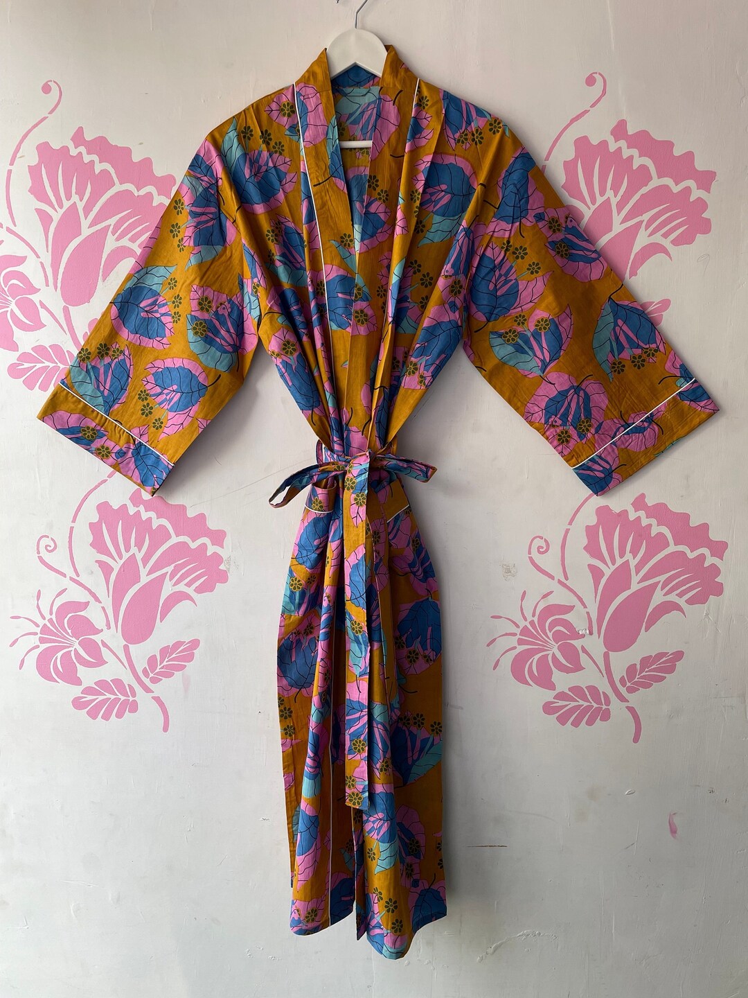 Floral Print Cotton Kimono Robe, Japanese Style Cardigan - Etsy